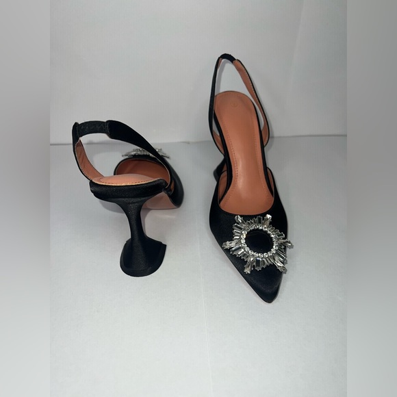 Unbranded | Shoes | Womens Black Satin Rhinestone Spool Heel Slingback ...